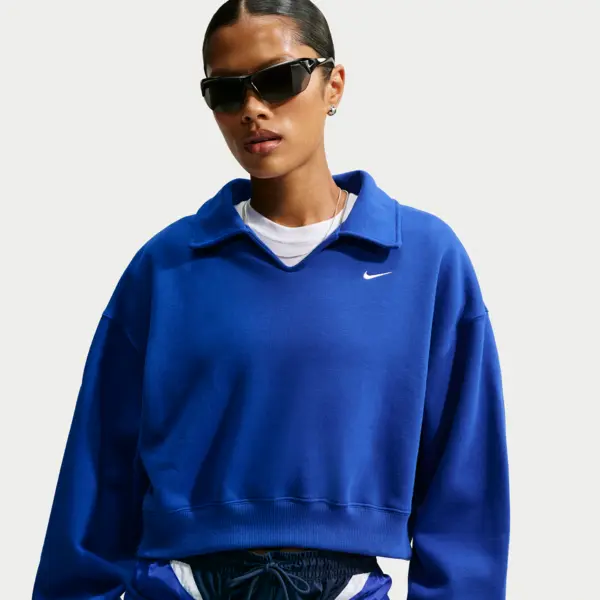 Nike Studio Fleece Oversized Cropped Polo - Blue
