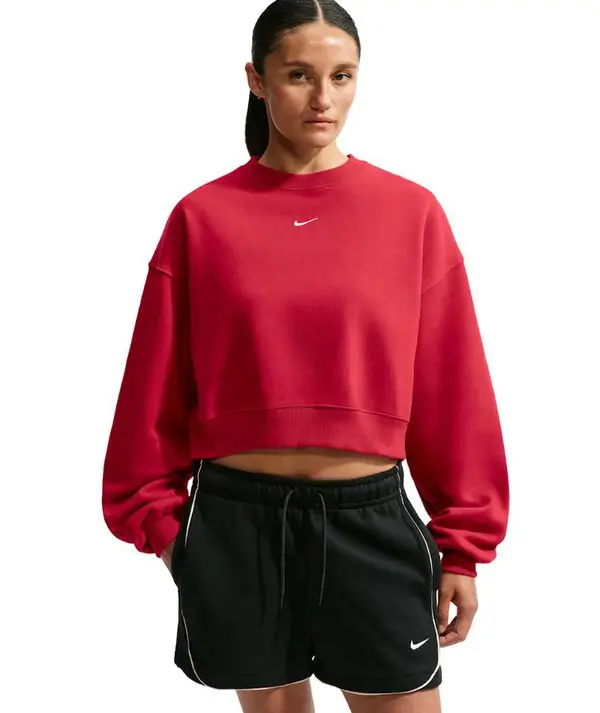 Nike Studio Fleece Oversized Cropped Crew - Red