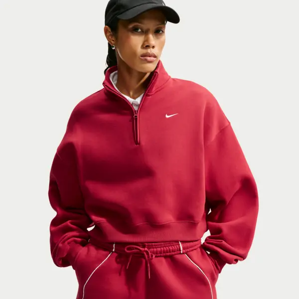 Nike Studio Fleece Medium Weight Oversized Cropped 1/4-zip Top - Red