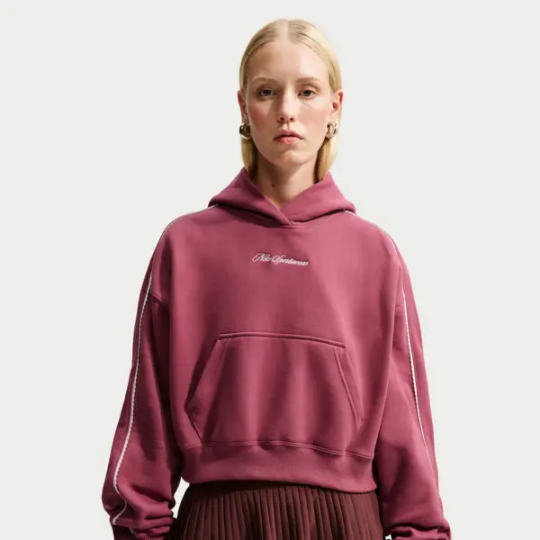 Nike Studio Fleece Medium Weight Cropped Pullover Hoodie - Red