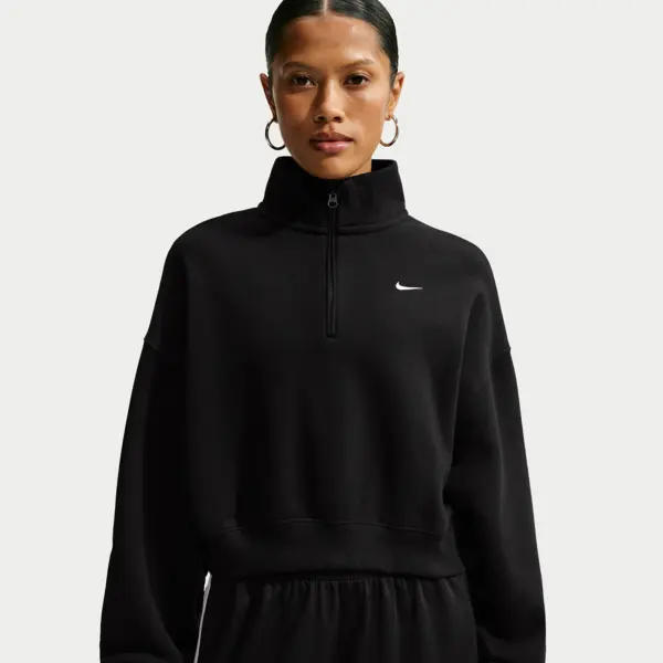 Nike Studio Fleece Oversized 1/4-zip Cropped Top - Black