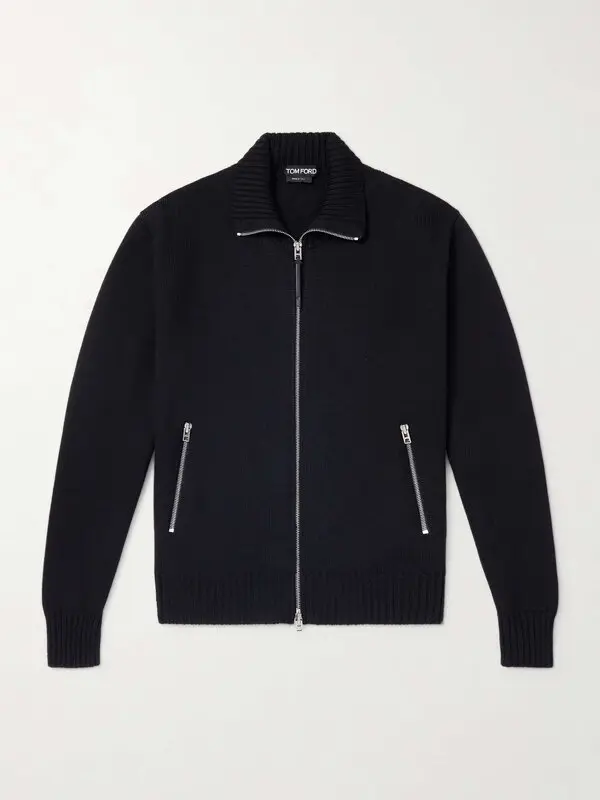 TOM FORD Leather-trimmed Merino Wool Cardigan