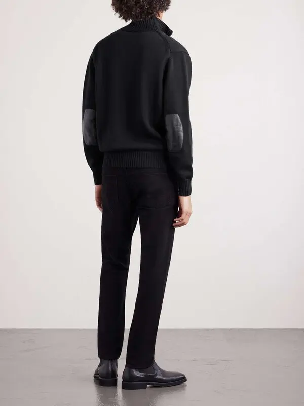 TOM FORD Leather-trimmed Merino Wool Cardigan