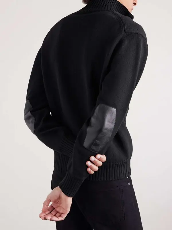 TOM FORD Leather-trimmed Merino Wool Cardigan