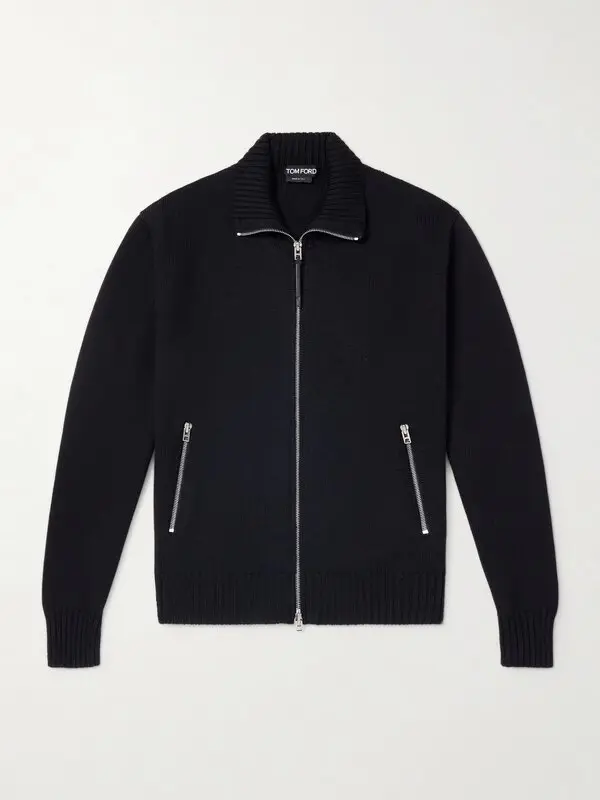 TOM FORD Leather-trimmed Merino Wool Cardigan
