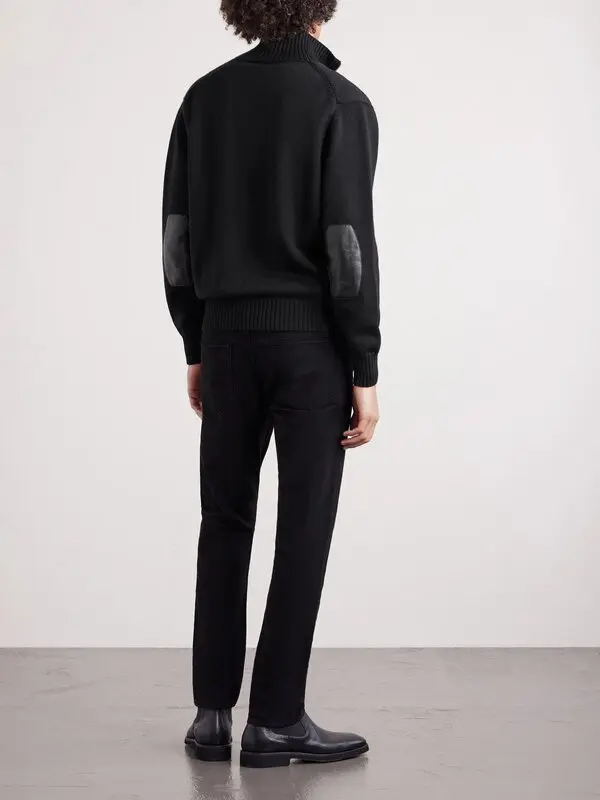 TOM FORD Leather-trimmed Merino Wool Cardigan