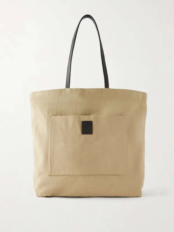 THE ROW Tori Leather-trimmed Cotton-canvas Tote Bag - Cream