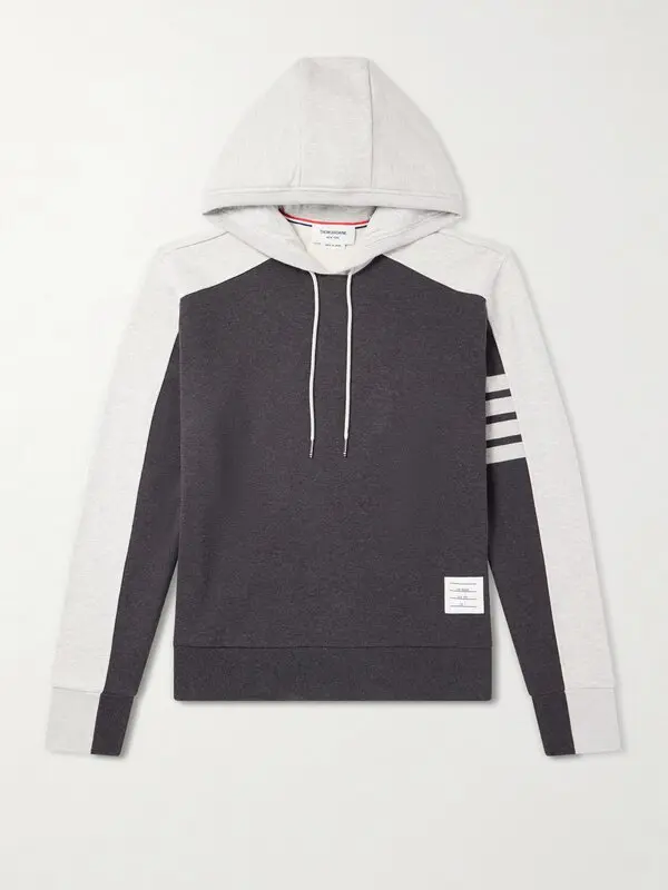Thom Browne Logo-appliquéd Striped Cotton-jersey Hoodie - Gray