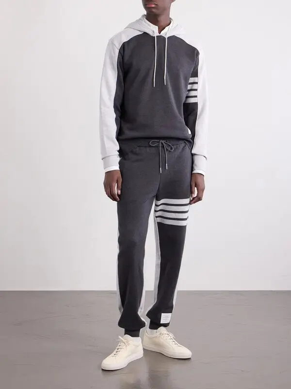 Thom Browne Logo-appliquéd Striped Cotton-jersey Hoodie - Gray