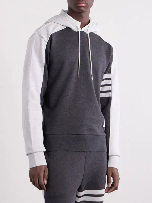 Thom Browne Logo-appliquéd Striped Cotton-jersey Hoodie - Gray