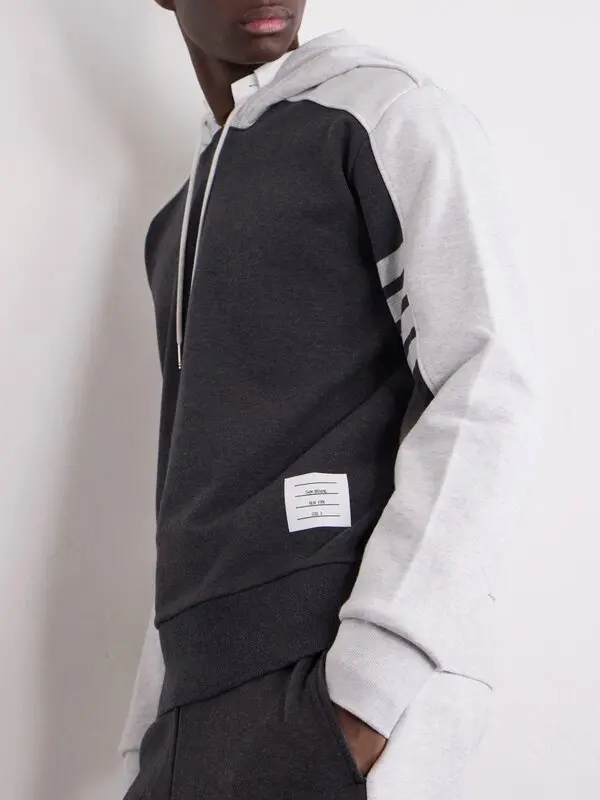 Thom Browne Logo-appliquéd Striped Cotton-jersey Hoodie - Gray