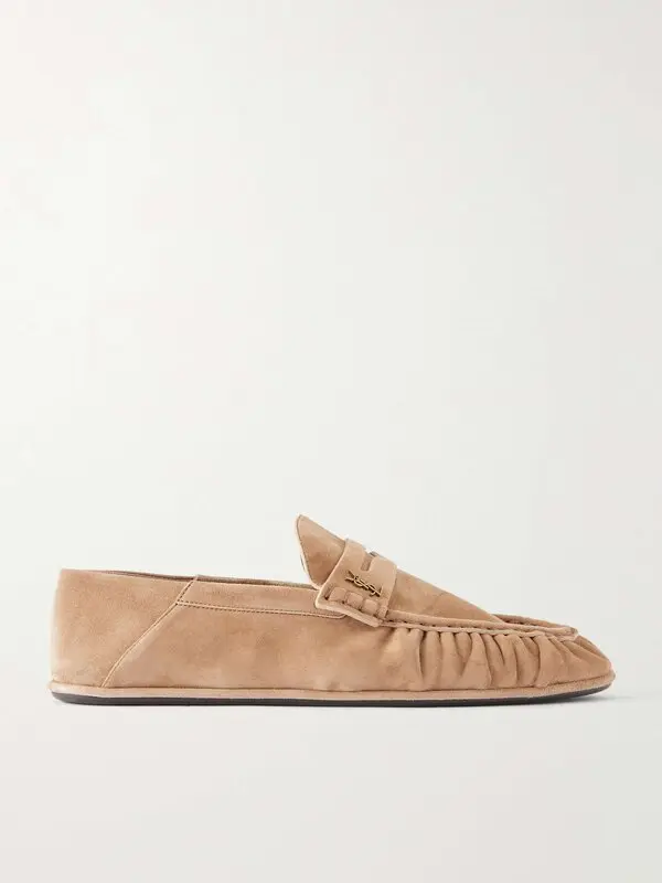 Saint Laurent Le Loafer Monogram Suede Penny Loafers - Beige