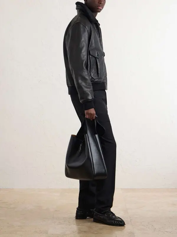 Saint Laurent Le 5 À 7 Logo-embellished Full-grain Leather Messenger Bag