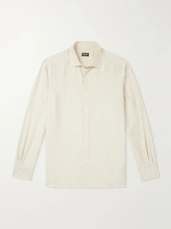 Zegna Striped Silk Shirt - Neutrals