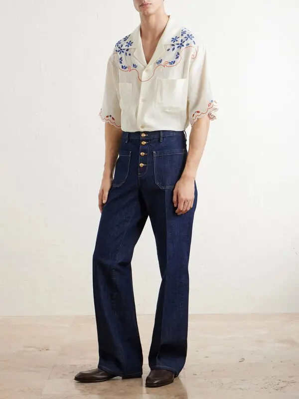 Valentino Garavani Camp-collar Embroidered Linen Shirt