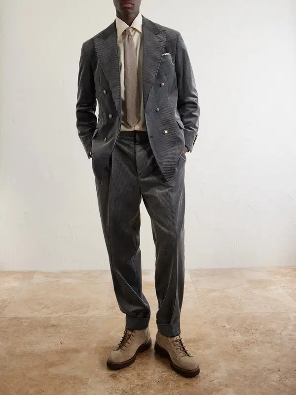 Brunello Cucinelli Straight-leg Cotton-corduroy Trousers - Gray