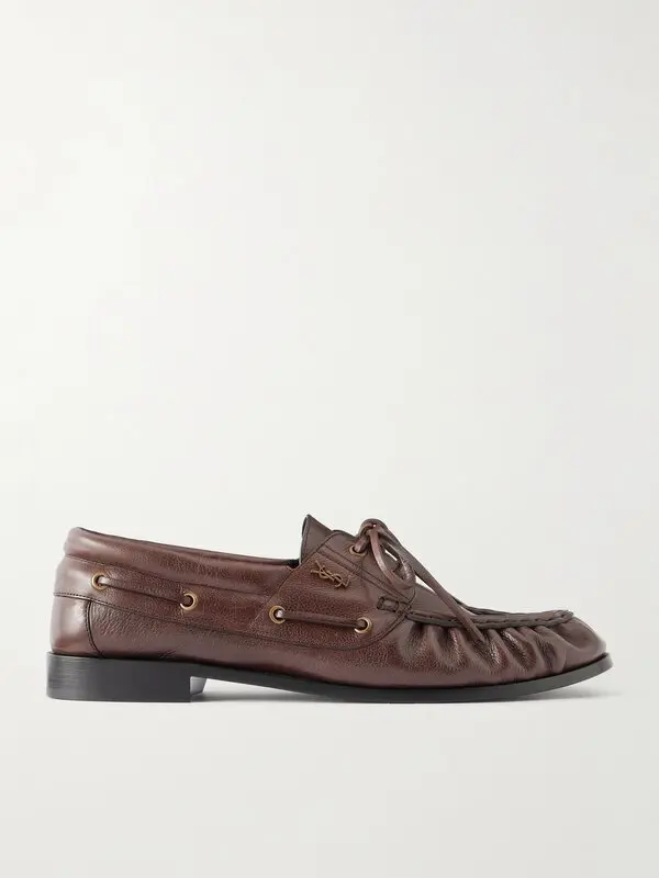Saint Laurent Le Loafer Monogram Detail Leather Loafers - Brown