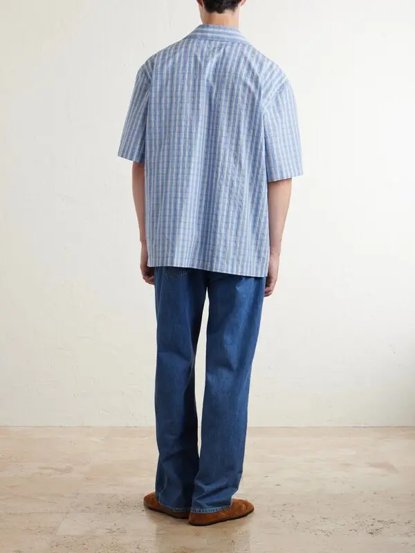 Bottega Veneta Camp-collar Logo-embroidered Checked Cotton And Silk-blend Shirt