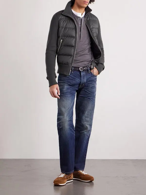TOM FORD Slim-fit Leather-trimmed Quilted Down Jacket