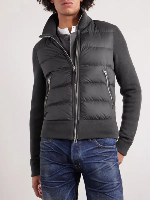 TOM FORD Slim-fit Leather-trimmed Quilted Down Jacket