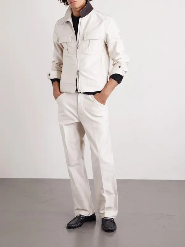 TOM FORD Straight-leg Cotton-satin Trousers - Neutrals
