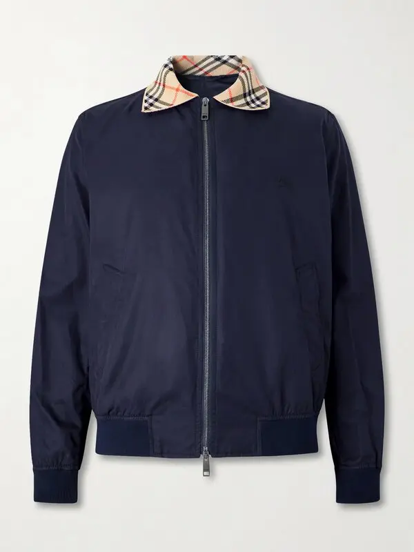 Burberry Logo-embroidered Checked Cotton-gabardine Blouson Jacket