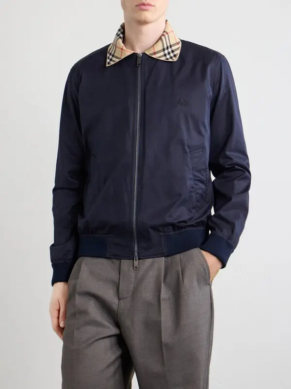 Burberry Logo-embroidered Checked Cotton-gabardine Blouson Jacket