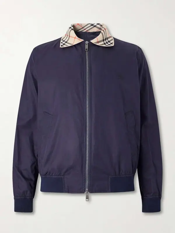 Burberry Logo-embroidered Checked Cotton-gabardine Blouson Jacket