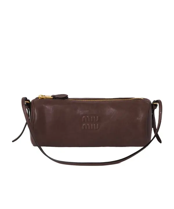 Miu Miu Logo-embossed Leather Pouch - Heather