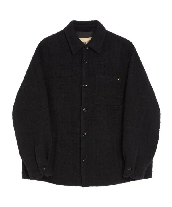 Valentino Garavani Cotton Tweed Shirt Jacket With Vgold - Black
