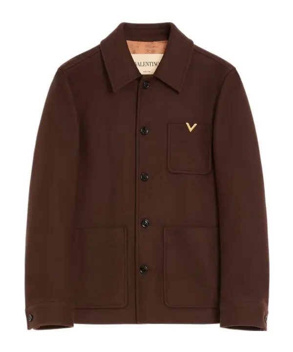 Valentino Garavani Wool Jacket With Vgold - Brown