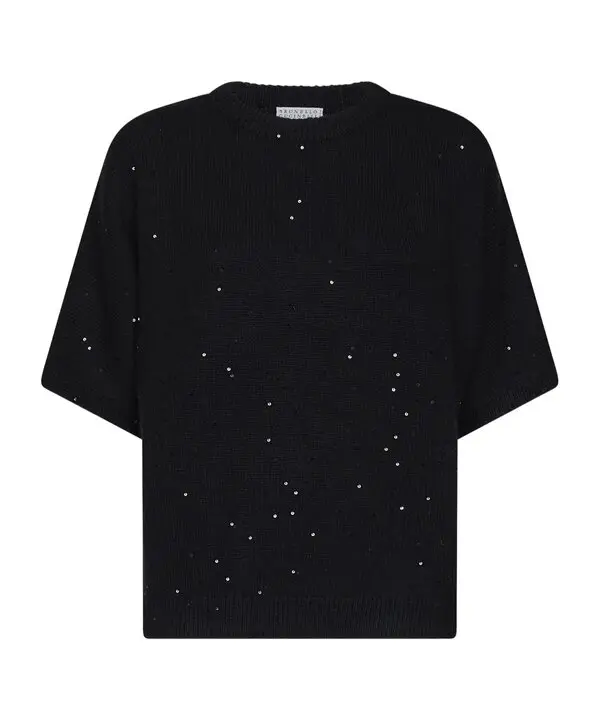 Brunello Cucinelli Sequin Kimono Sleeve Sweater - Black