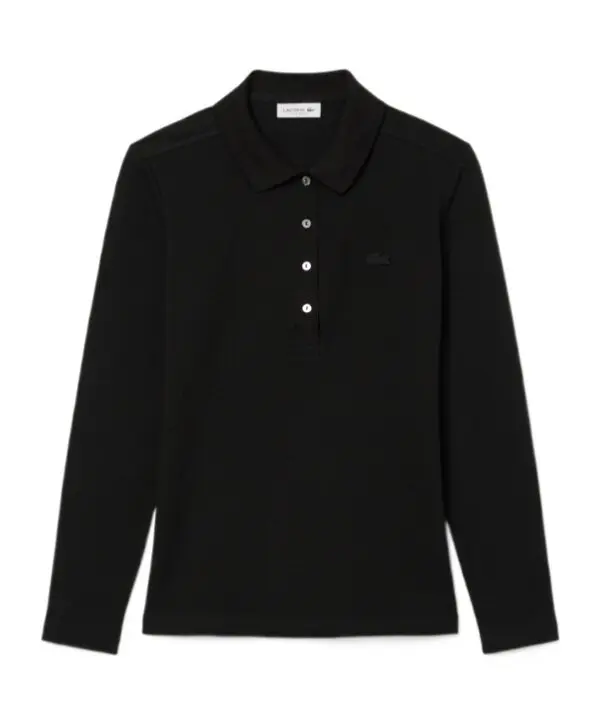 Lacoste Stretch-cotton Long-sleeve Polo Top With Mother Of Pearl Buttons - Black