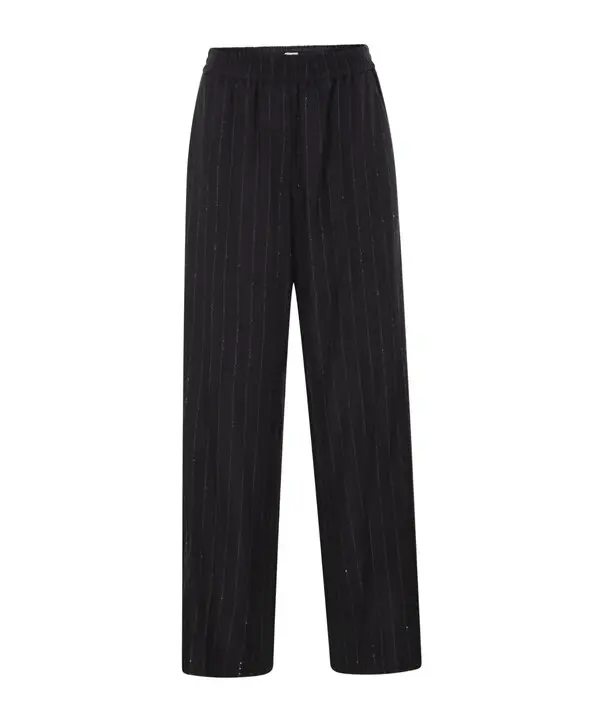 Brunello Cucinelli Pinstripe Trousers With Sequins And Elasticated Waist - Black