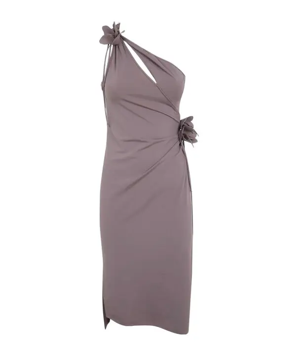 Coperni One-shoulder Flower Midi Gown Dress - Gray