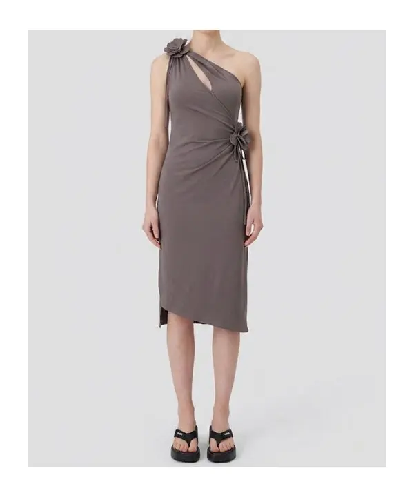 Coperni One-shoulder Flower Midi Gown Dress