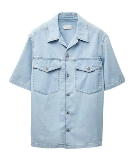 Versace Embroidered-logo Denim Cotton Shirt - Blue