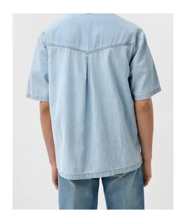 Versace Embroidered-logo Denim Cotton Shirt