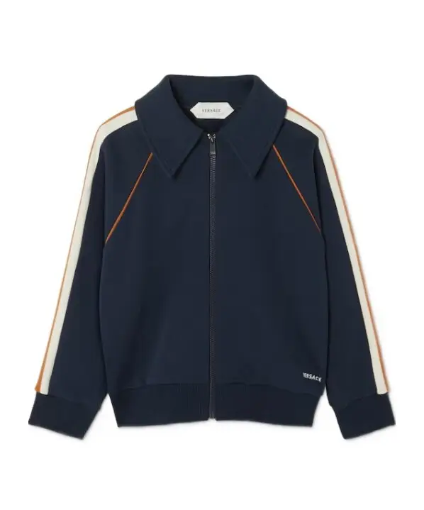 Versace Embroidered-logo Cotton-jersey Zip Sweatshirt - Blue