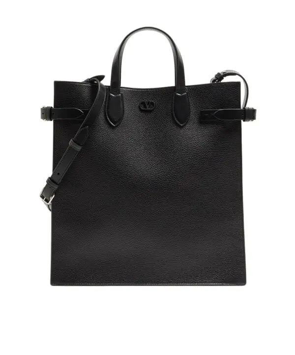 Valentino Garavani Antibes Medium Tote Bag In Grained Leather - Black