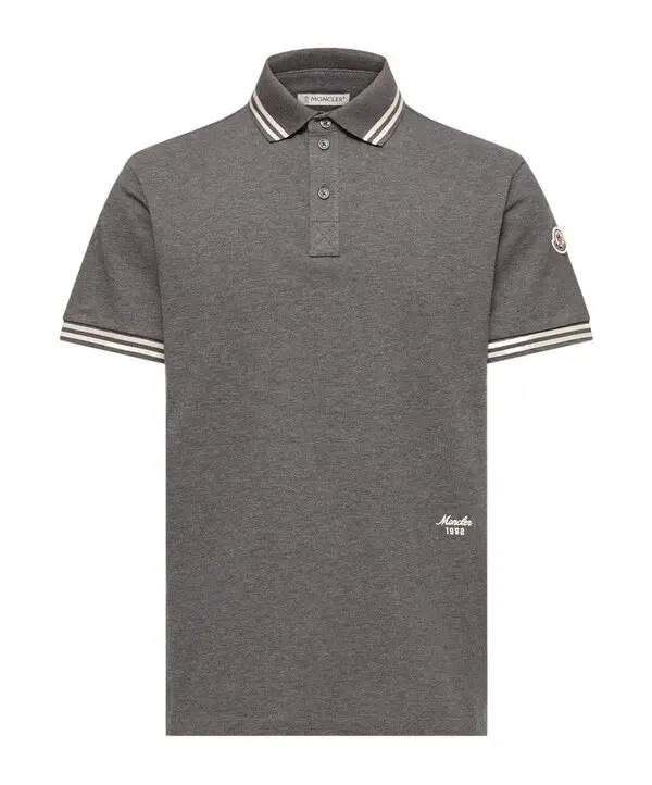 Moncler Striped Trim Piqué Polo Shirt - Dark Gray