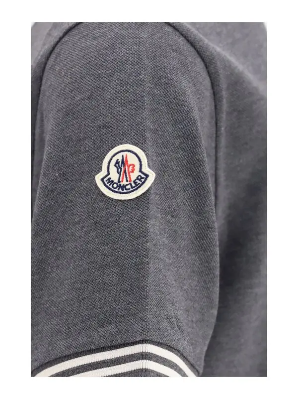Moncler Striped Trim Piqué Polo Shirt - Dark Gray