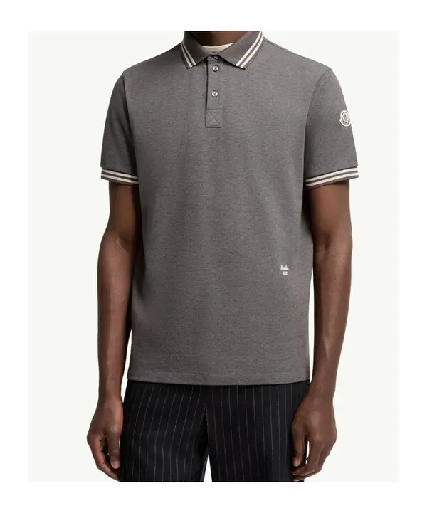 Moncler Striped Trim Piqué Polo Shirt - Dark Gray