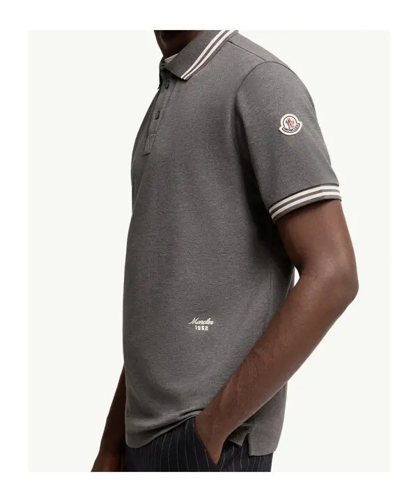 Moncler Striped Trim Piqué Polo Shirt - Dark Gray