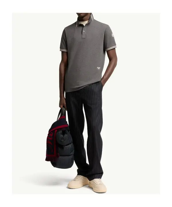 Moncler Striped Trim Piqué Polo Shirt - Dark Gray