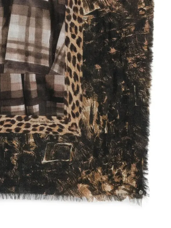 PIERRE-LOUIS MASCIA Check-print Leopard-pattern Scarf