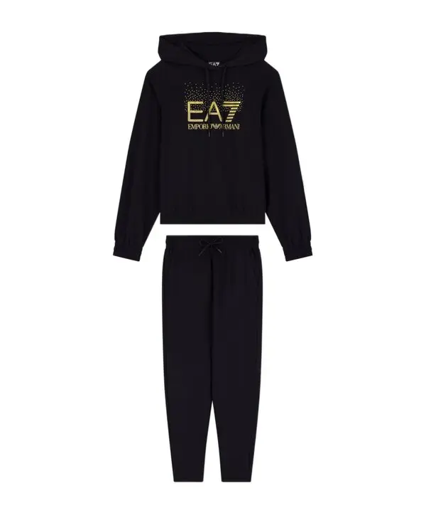 EA7 Cotton Tracksuit With Shiny Studs - Black