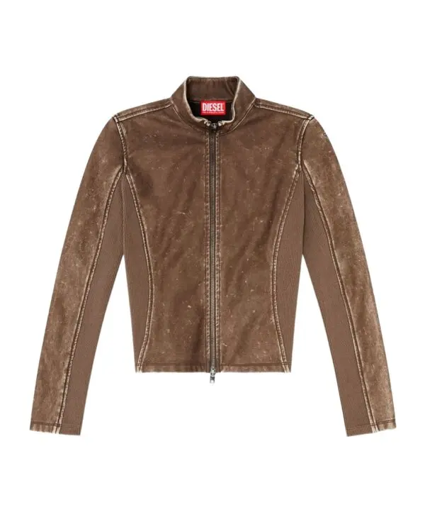 DIESEL® Biker Jacket With Rib-knit Inserts - Brown