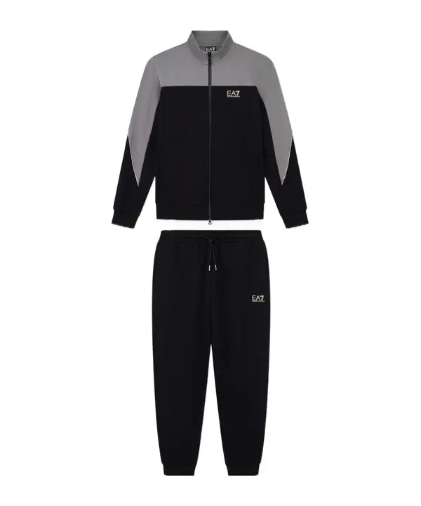 EA7 Tracksuit Regular Fit In Cotton Jersey With Ribbed Details - Black