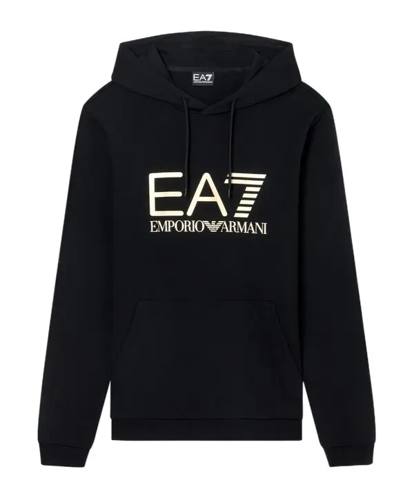 EA7 Logo-print Cotton Hoodie - Black